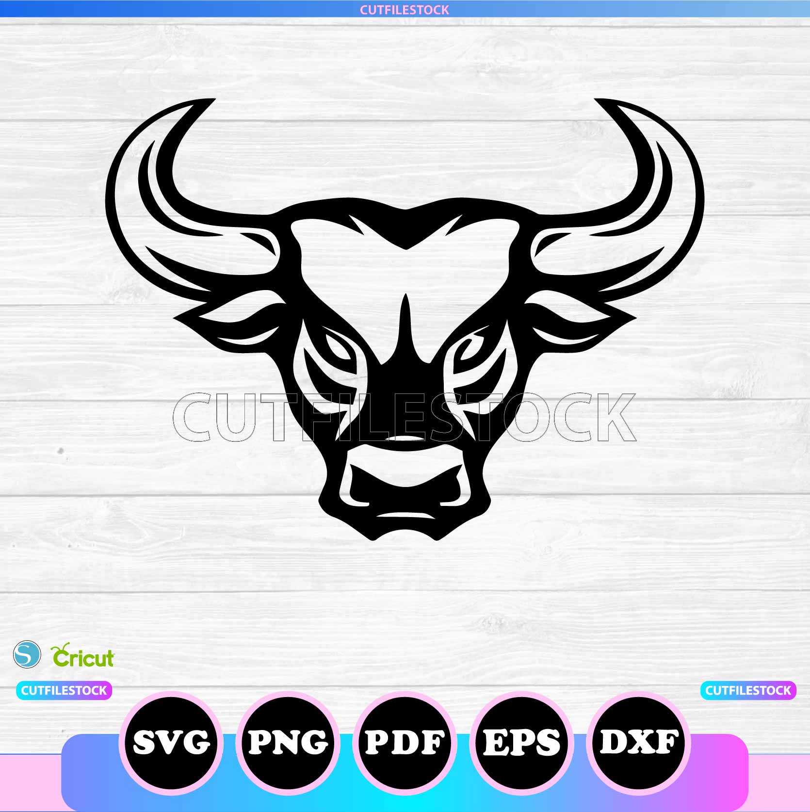Bull Head Svg Outline, Png, Dxf, Cricut, Animal Head Svg