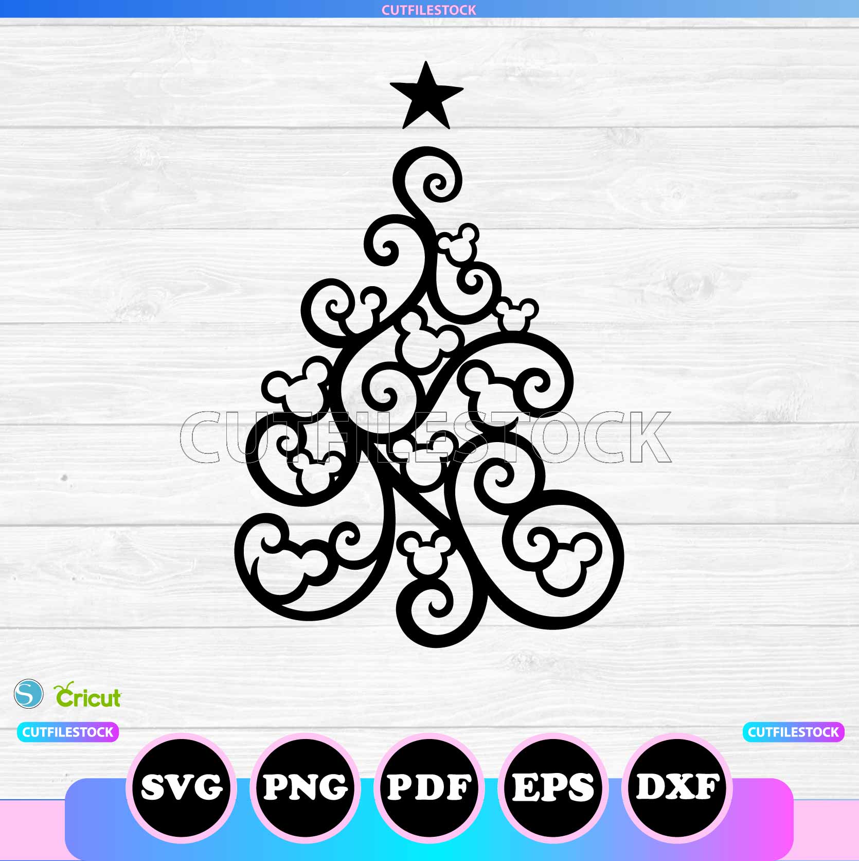 Mickey Swirly Christmas Tree Svg, Png, Cricut, Christmas Tree Svg