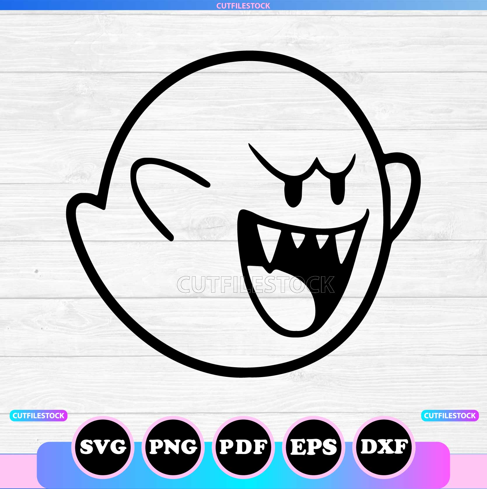 Boo The Ghost Outline Svg, Png, Dxf, Eps, Pdf, Mario Ghost Svg
