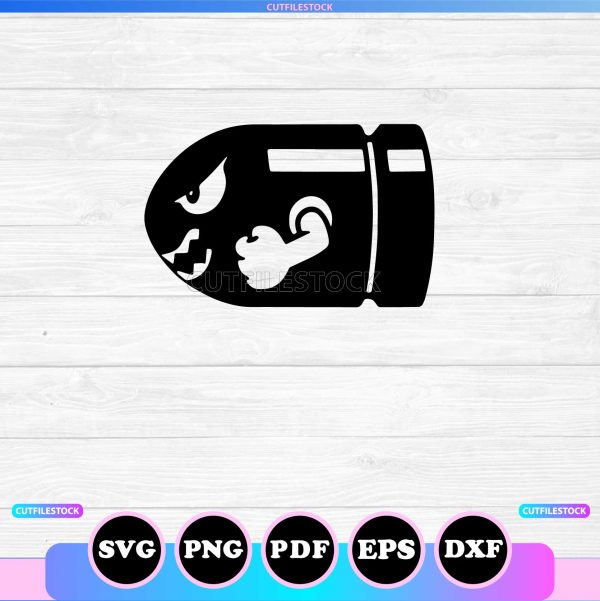 Bullet Bill Silhouette Svg, Png, Dxf, Eps, Pdf, Mario Bullet Bill Svg
