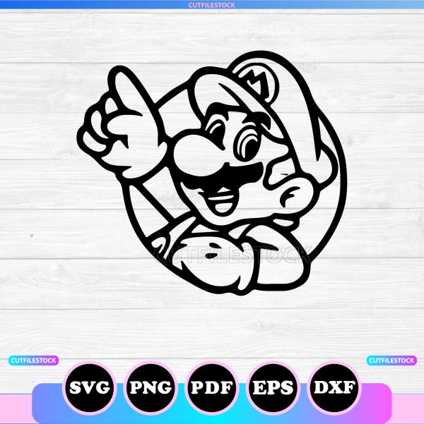 Mario Head Svg, Png, Dxf, Eps, Pdf, Mario Head Outline Svg File