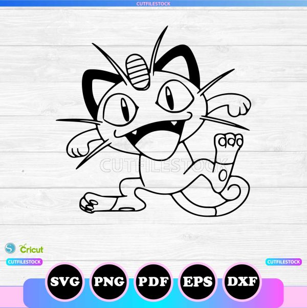 Meowth Outline Svg, Png, Dxf, Eps, Pdf, Meowth Svg Cut File