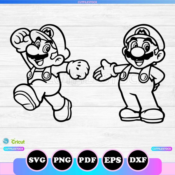 Super Mario Outline Svg, Png, Dxf, Eps, Pdf, Jumping Mario Svg