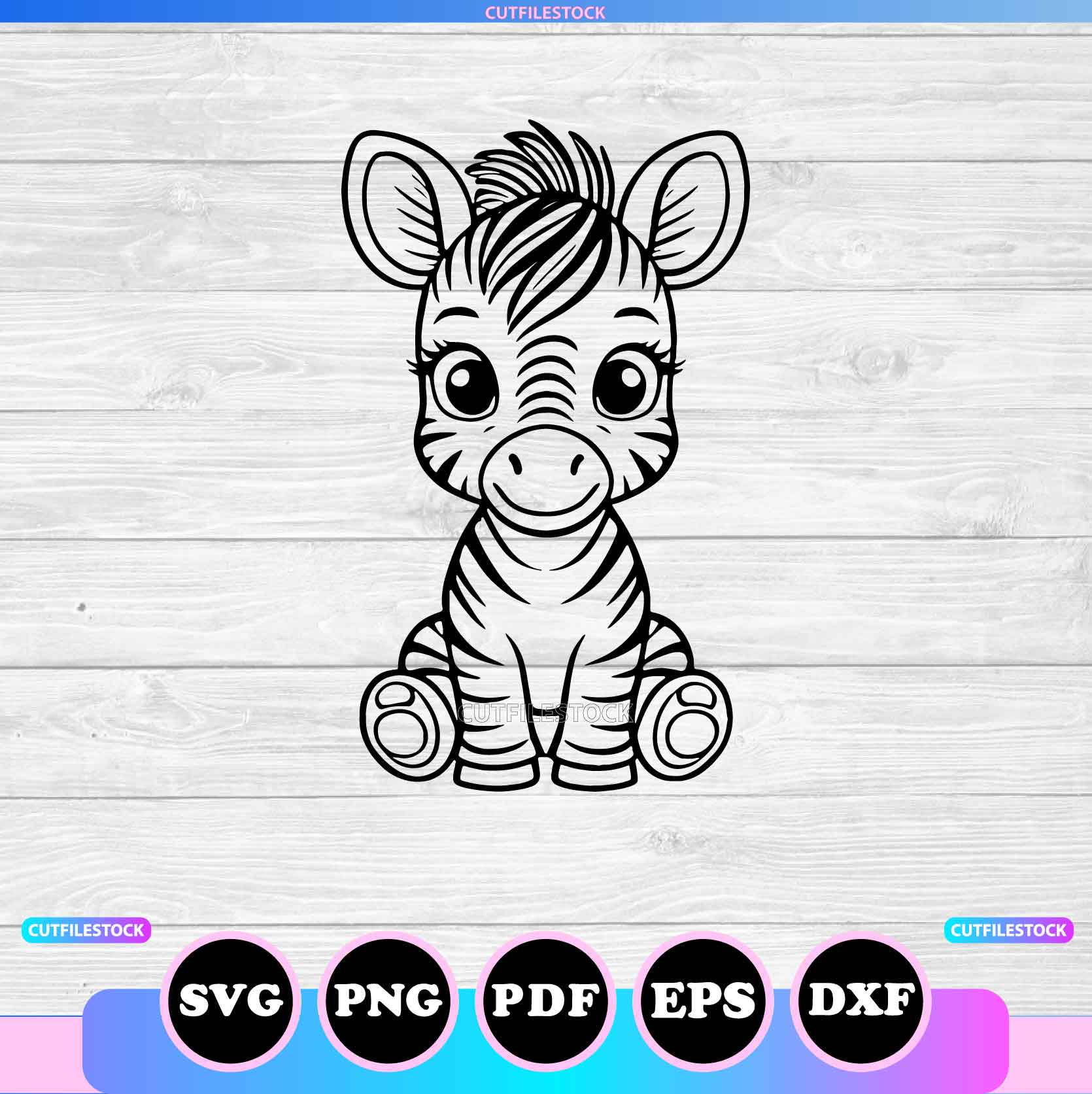 Baby Zebra Svg, Png, Dxf, Eps, Pdf, Cute Zebra Outline Svg File