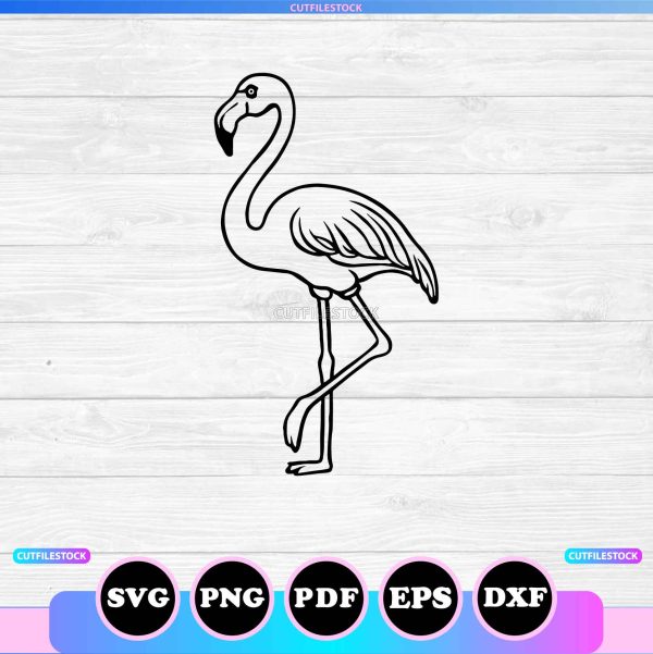 Flamingo Outline Svg, Png, Dxf, Eps, Pdf, Cricut Flamingo Svg File